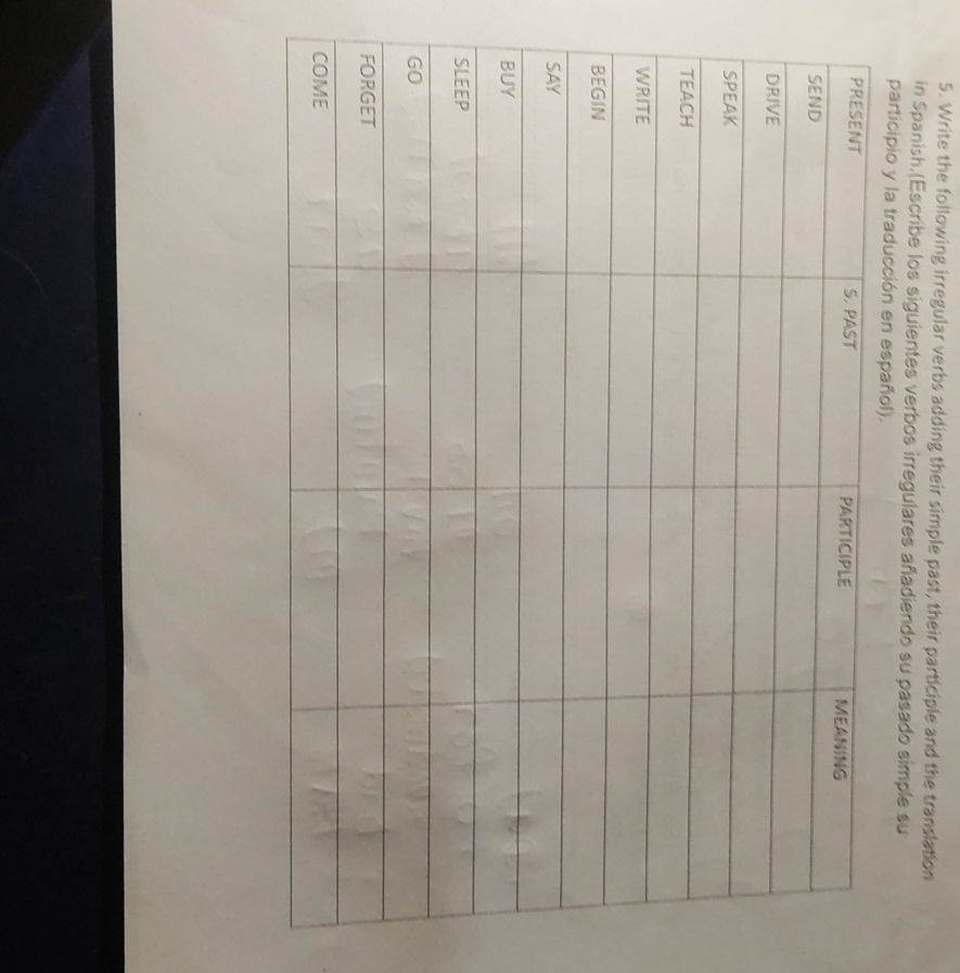 5. Write the following irregular verbs | StudyX
