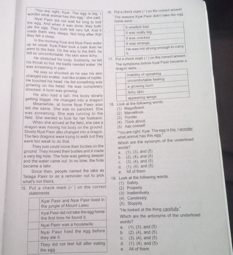 15. Put a check mark ( ) on the correct | StudyX