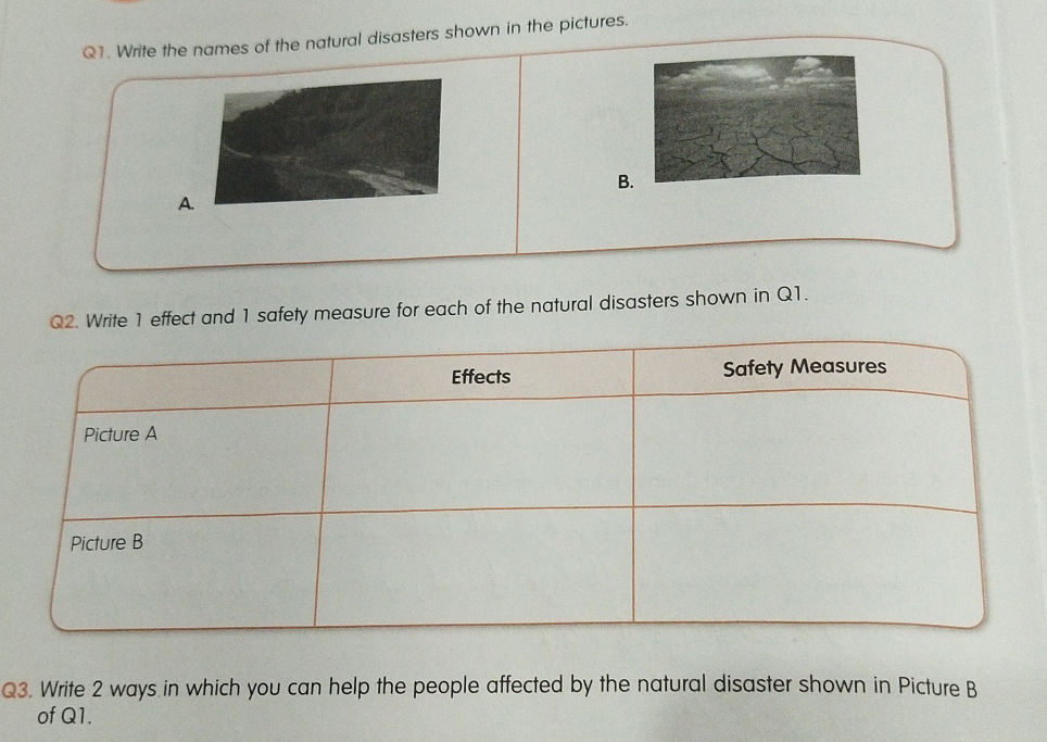 Q1. Write the names of the natural disasters | StudyX