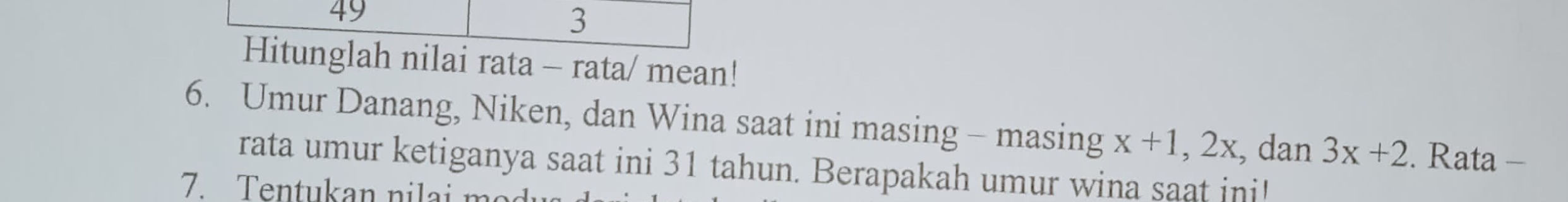 Hitunglah nilai rata - rata/ mean! 6. Umur | StudyX