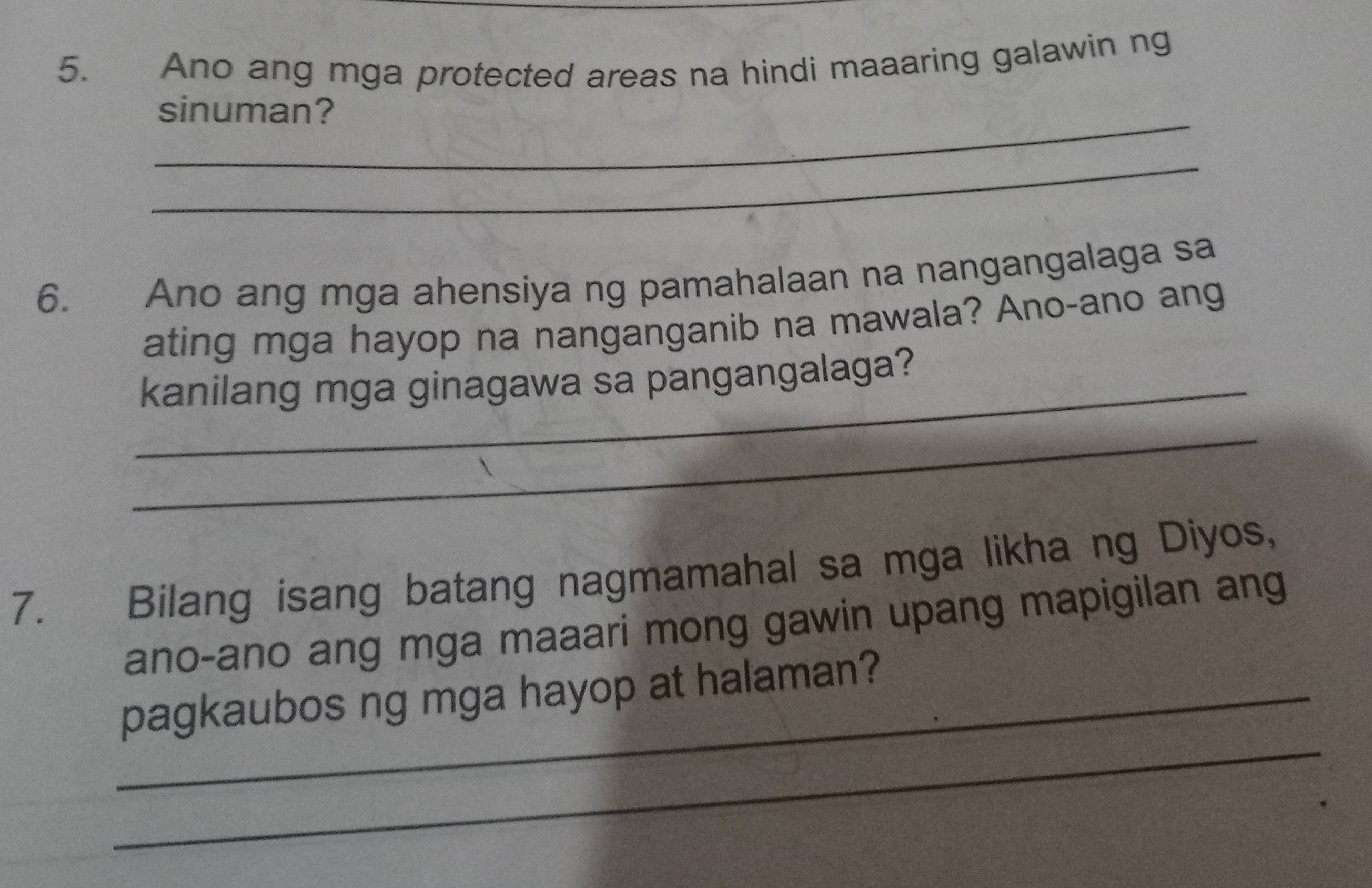 5. Ano ang mga protected areas na hindi | StudyX