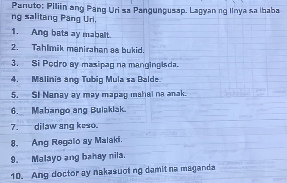 Panuto: Piliin ang Pang Uri sa Pangungusap. | StudyX