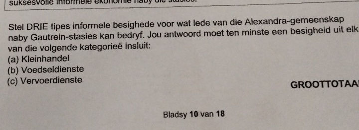 Stel DRIE tipes informele besighede voor wat | StudyX