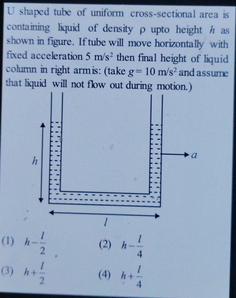 U shaped tube of uniform cross-sectional | StudyX