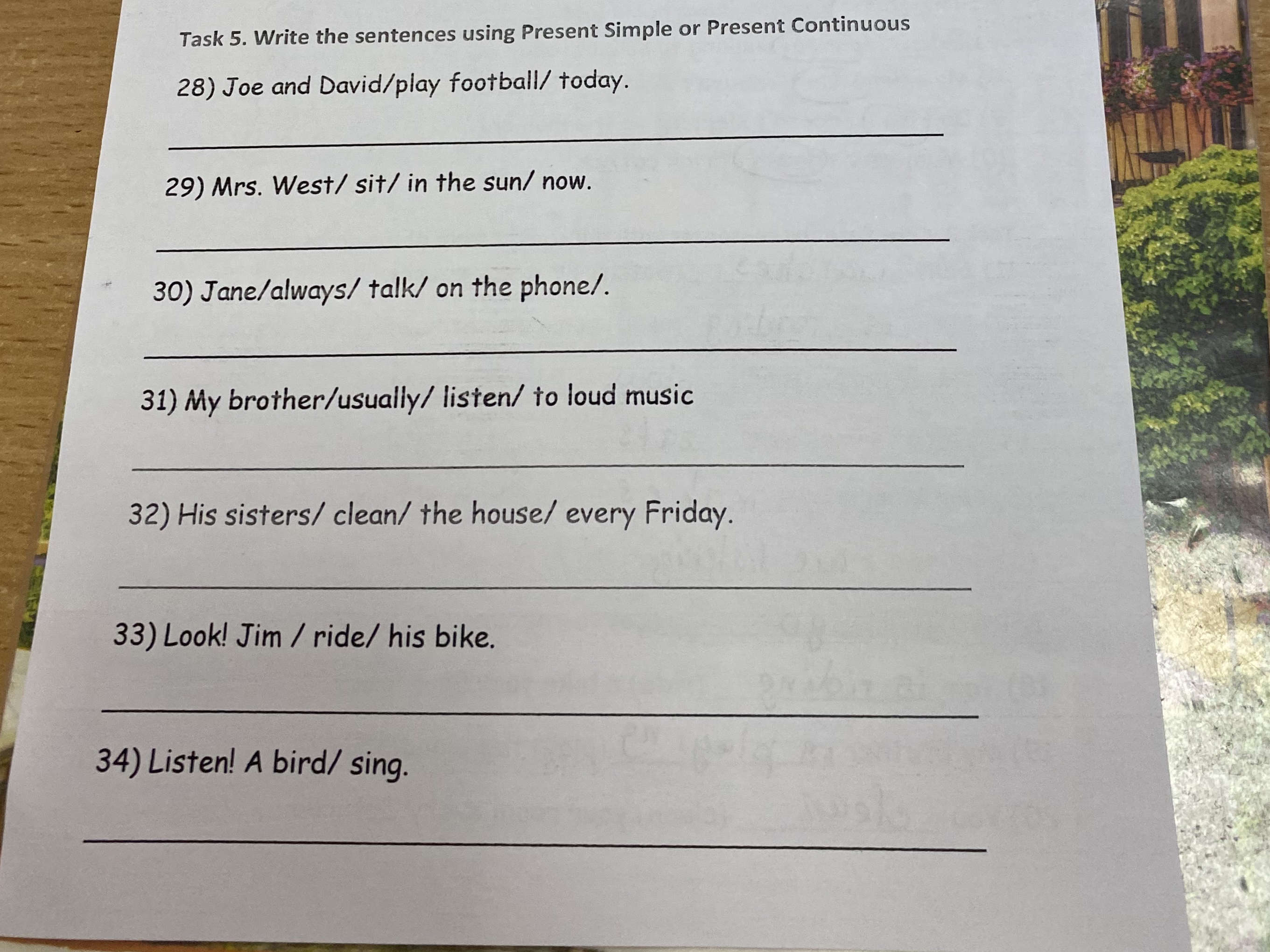 Task 5. Write the sentences using Present | StudyX