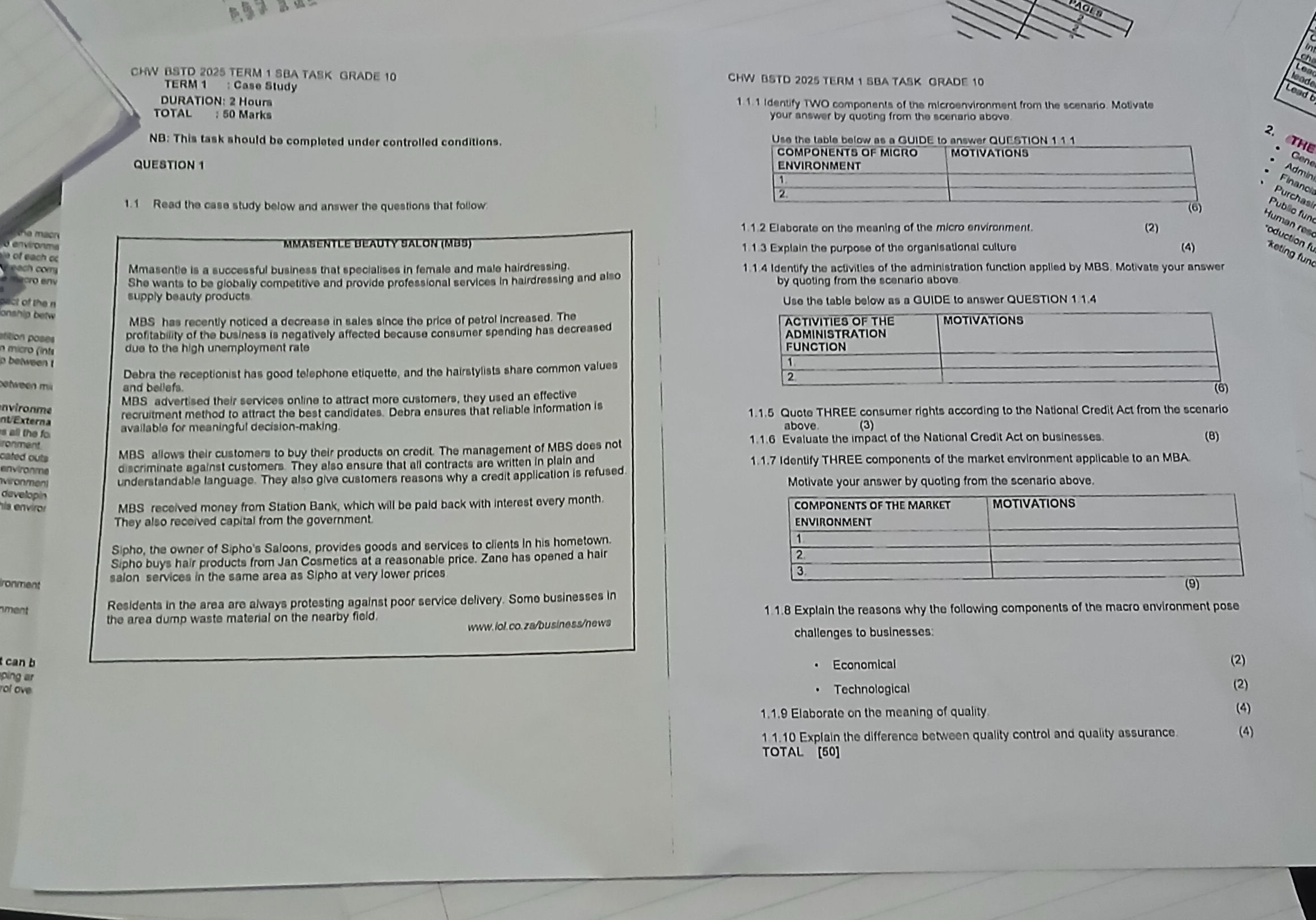 CHW BSTD 2025 TERM 1 SBA TASK GRADE 10 TERM | StudyX