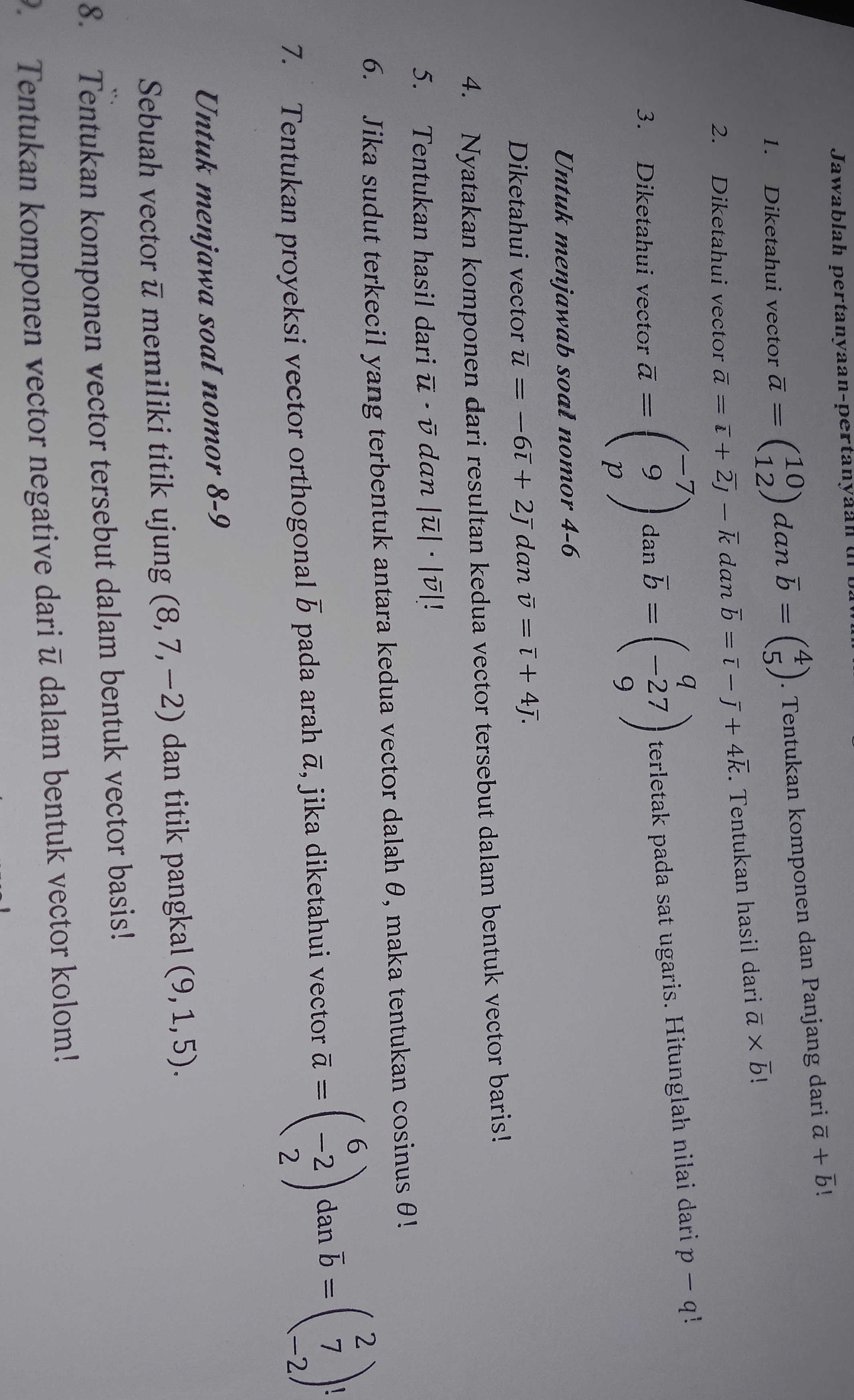1. Diketahui vector ${a} = 12 4 \$ dan | StudyX