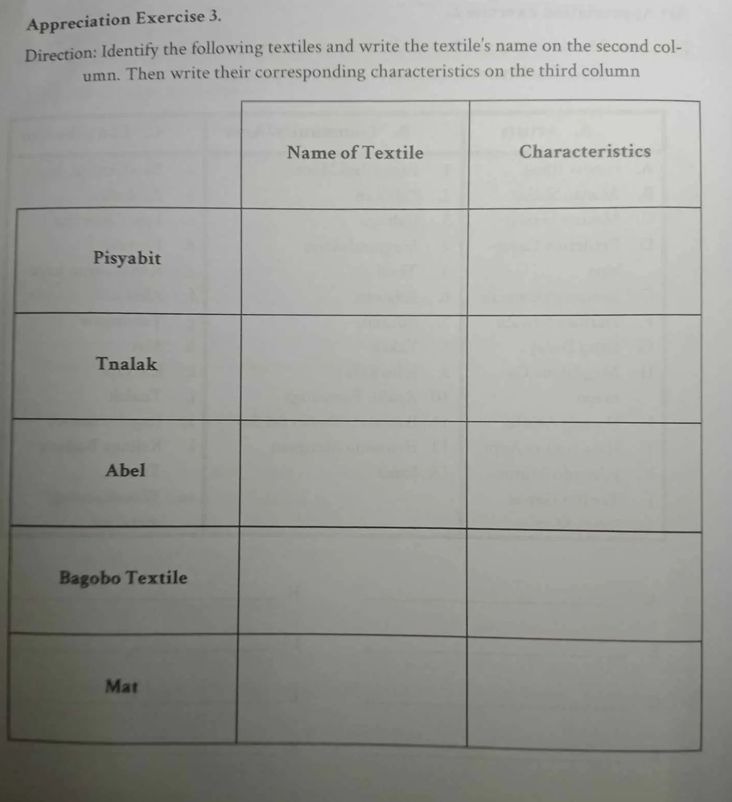 Appreciation Exercise 3. Direction: Identify | StudyX