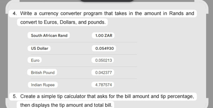 4. Write a currency converter program that | StudyX
