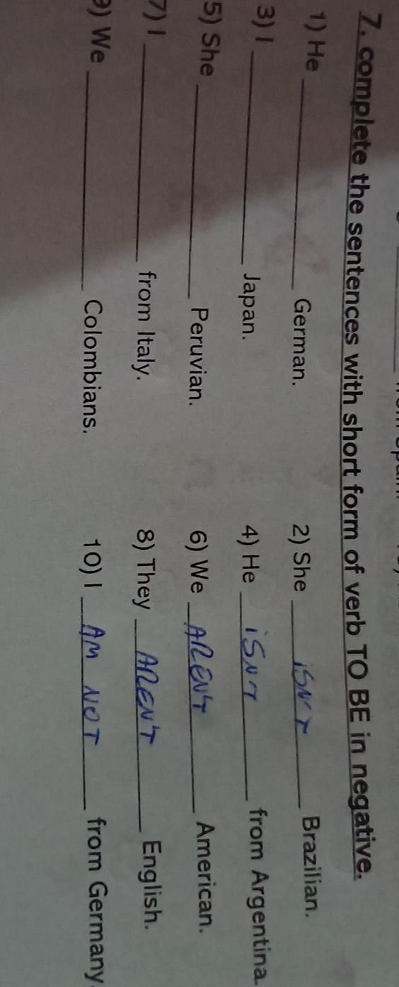 7. complete the sentences with short form of | StudyX
