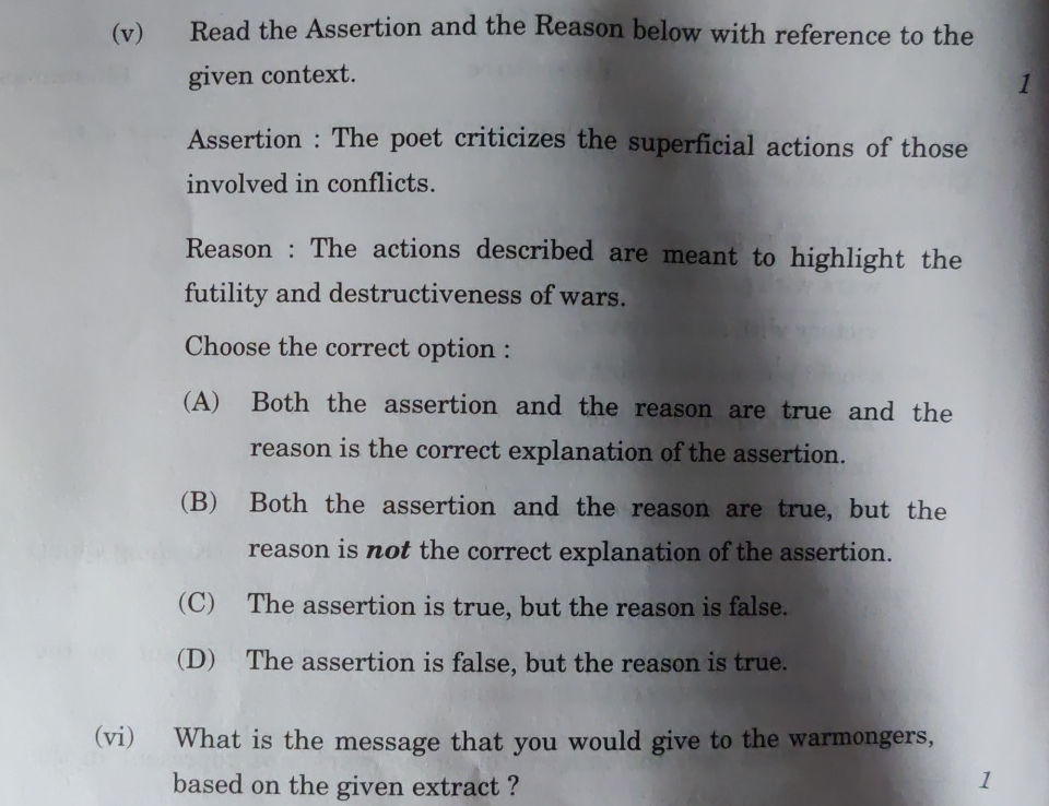 (v) Read the Assertion and the Reason below | StudyX