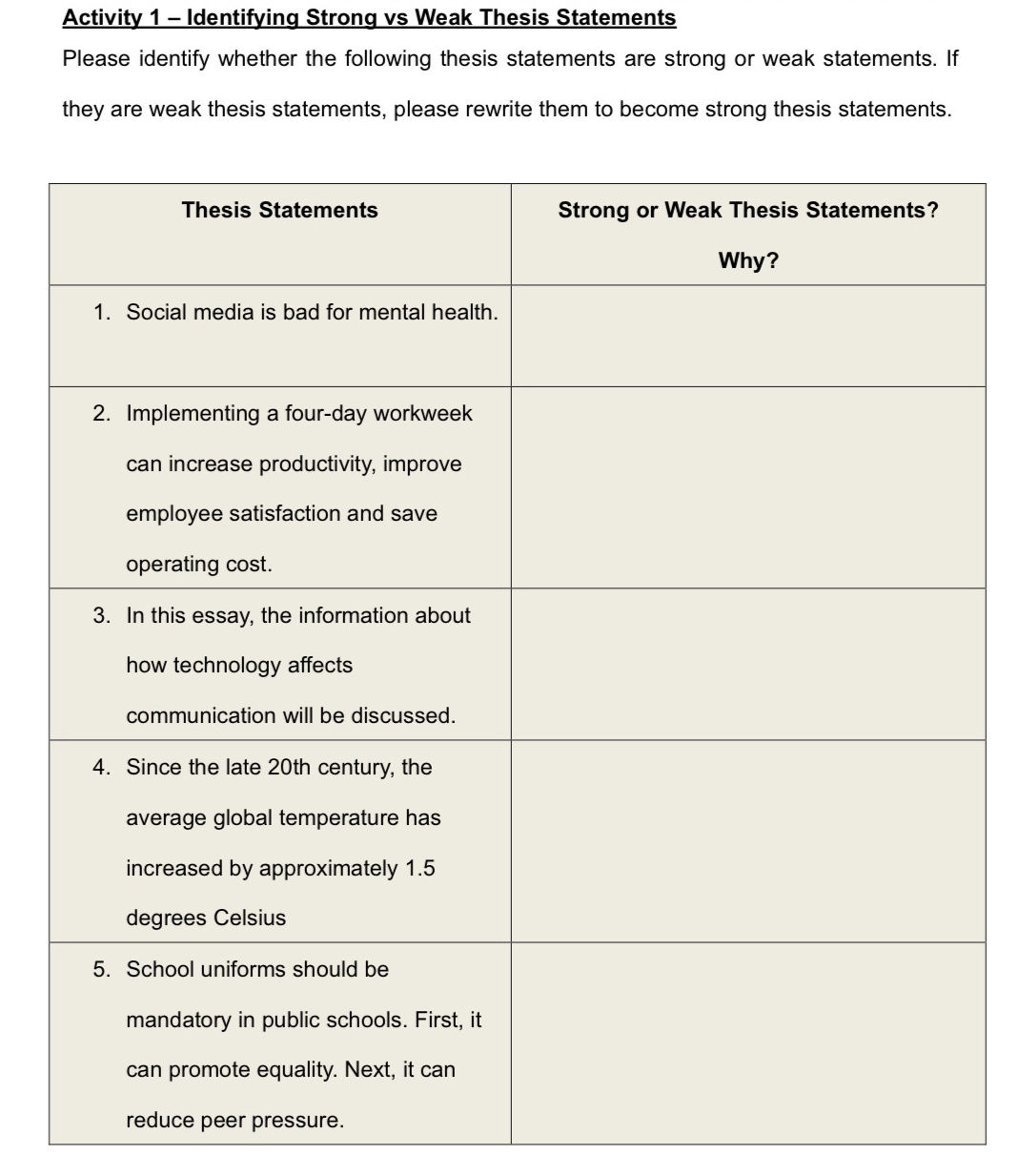 Activity 1 - Identifying Strong vs Weak | StudyX