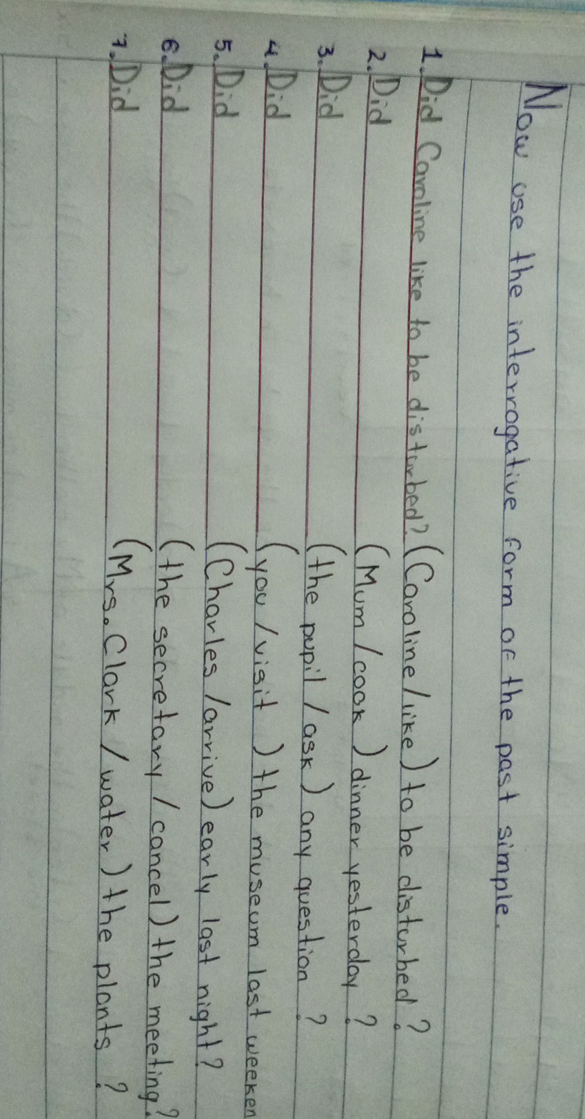 Now use the interrogative form of the past | StudyX