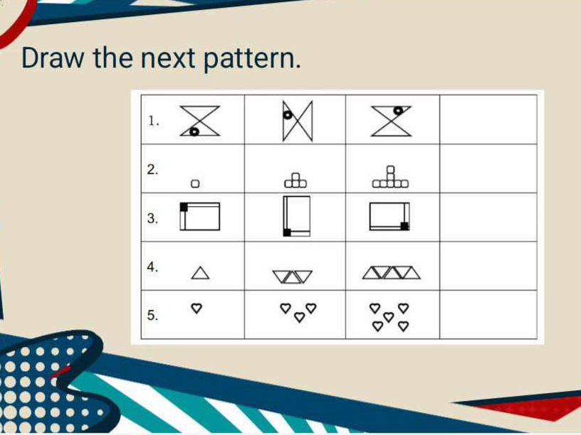 Draw the next pattern. 1. ☑☑ 2. 0 3. ☐ | StudyX