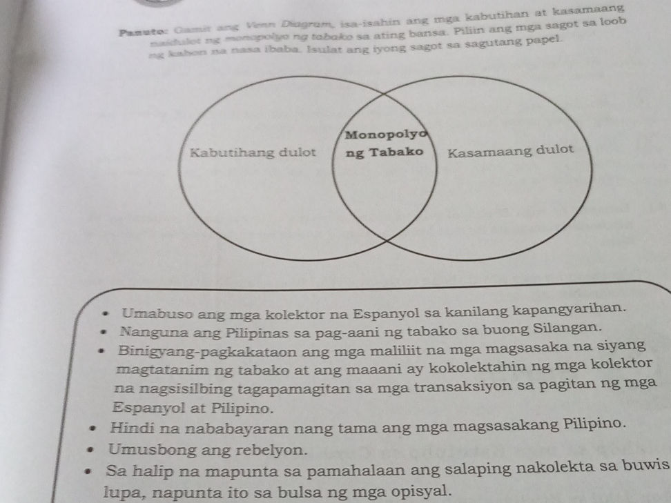 Panuto: Gamit ang Venn Diagram, isa-isahin | StudyX