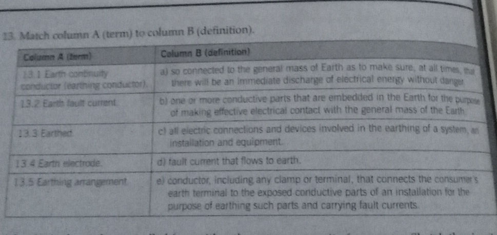 13. Match column A (term) to column B | StudyX