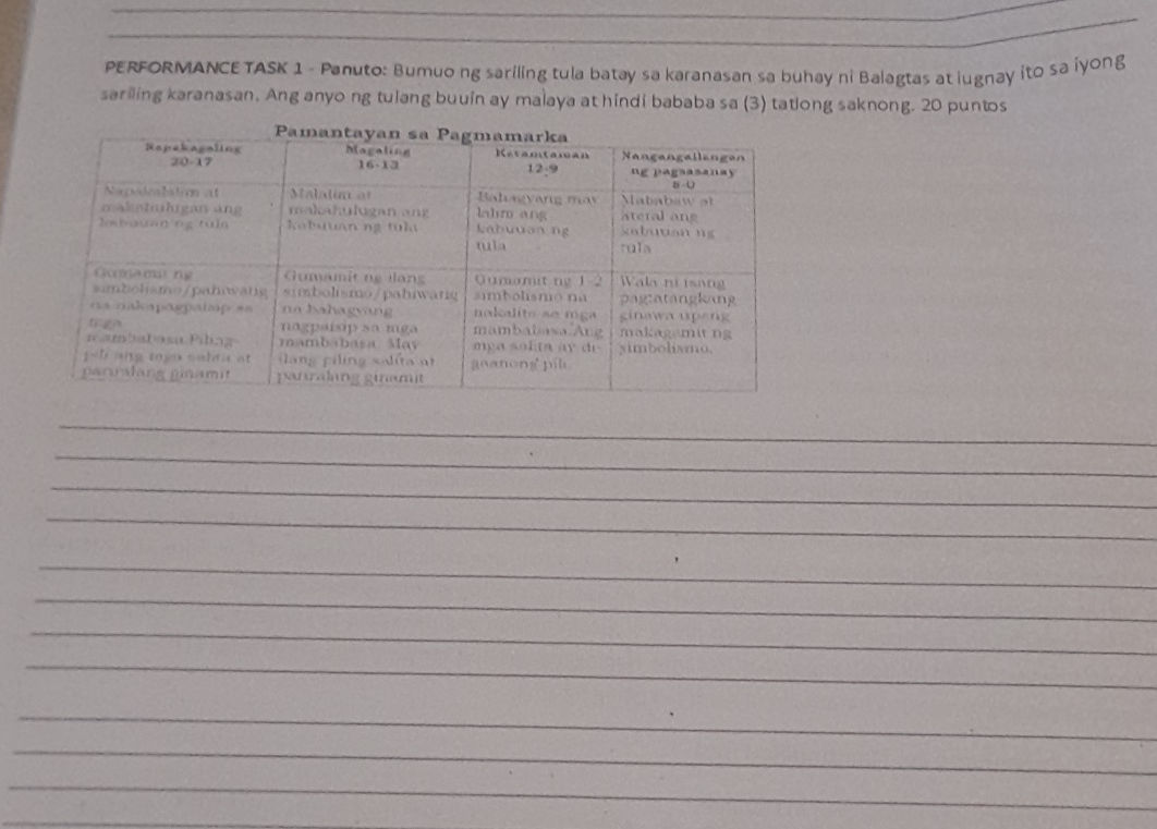 PERFORMANCE TASK 1 - Panuto: Bumuo ng | StudyX