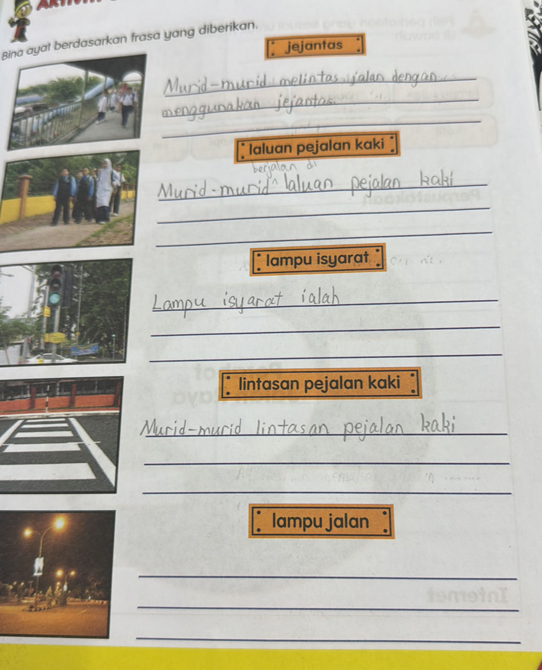 Bina ayat berdasarkan frasa yang diberikan. | StudyX