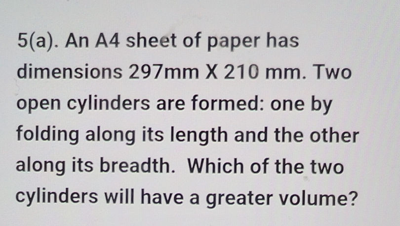 5(a). An A4 sheet of paper has dimensions | StudyX