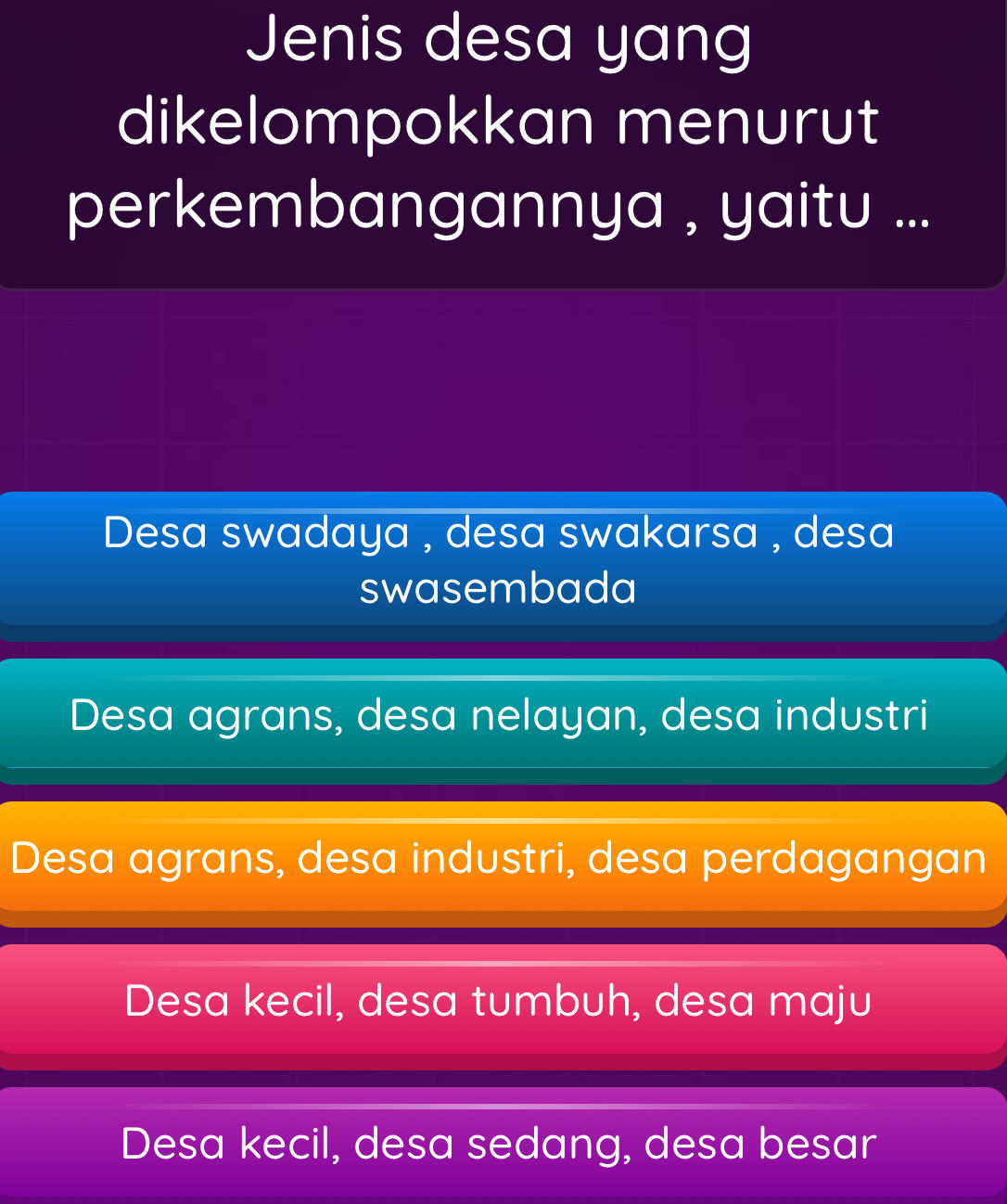 Jenis desa yang dikelompokkan menurut | StudyX