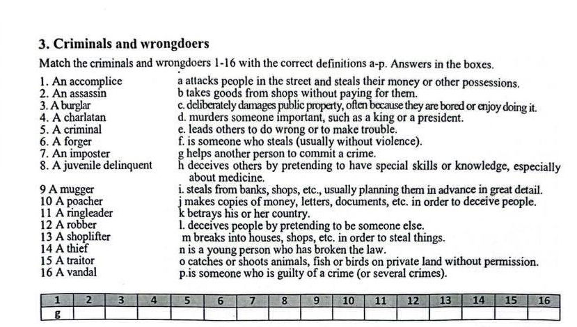 3. Criminals and wrongdoers Match the | StudyX