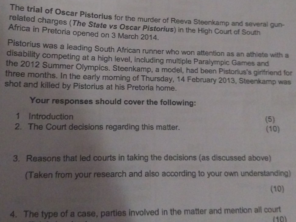 The trial of Oscar Pistorius for the murder | StudyX