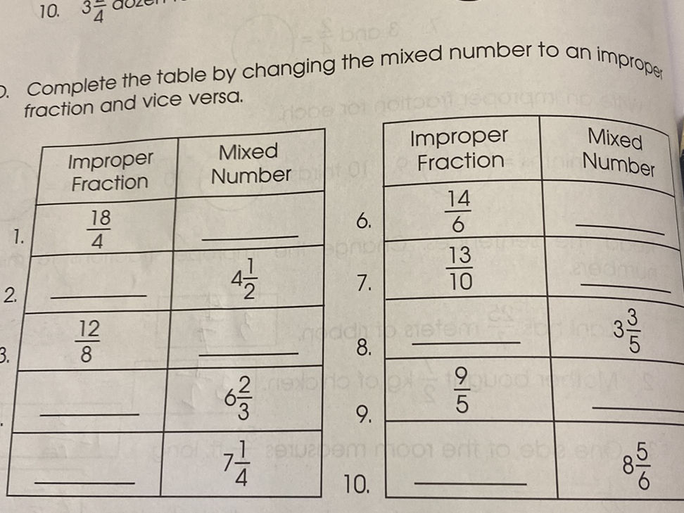 Complete the table by changing the mixed | StudyX