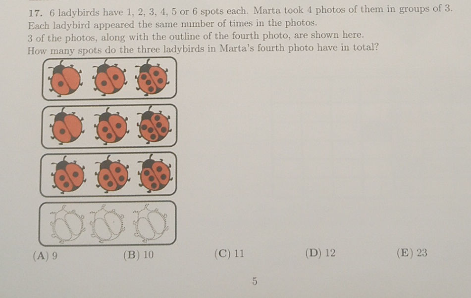 17. 6 ladybirds have 1, 2, 3, 4, 5 or 6 | StudyX
