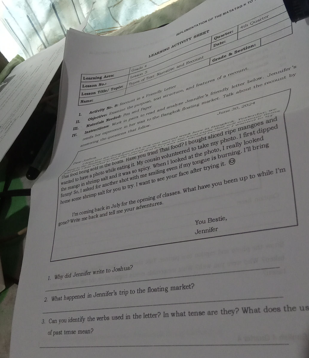 Activity No. 5: Recount in a Friendly Letter | StudyX