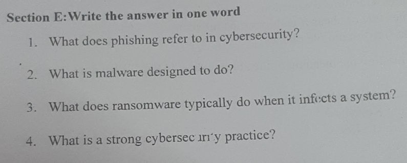 Section E: Write the answer in one word 1. | StudyX