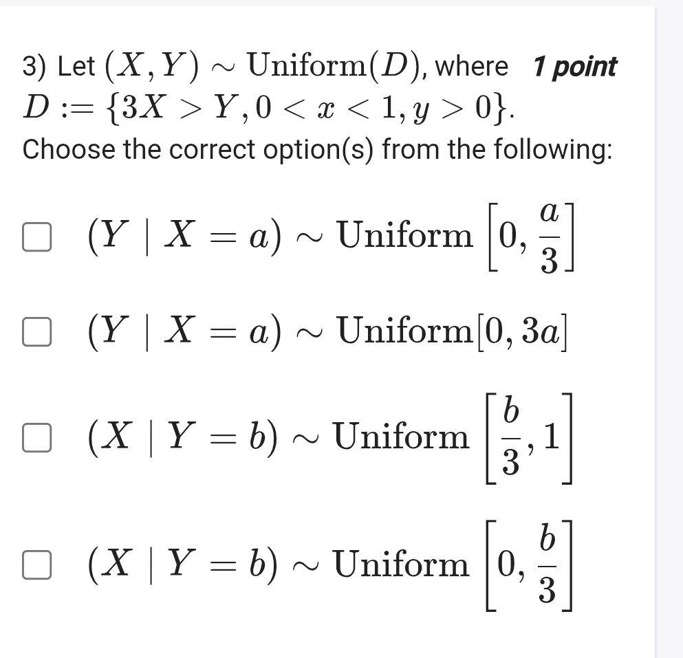 3) Let $(X, Y) {Uniform}(D)$, where 1 | StudyX