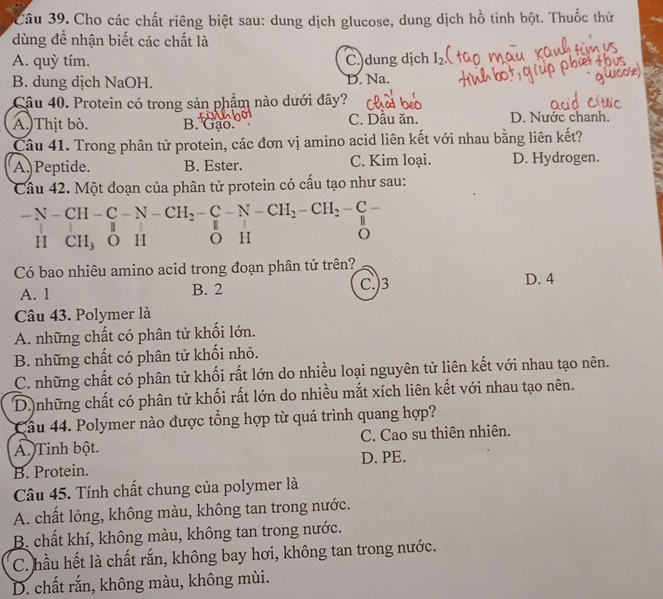 Câu 39. Cho các chất riêng biệt sau: dung | StudyX