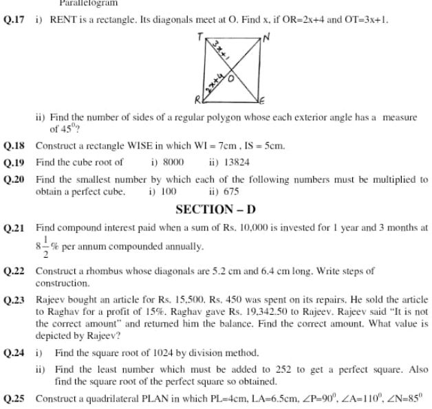 Q.17 i) RENT is a rectangle. Its diagonals | StudyX