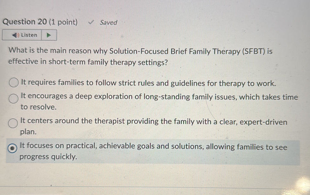 What is the main reason why Solution-Focused | StudyX