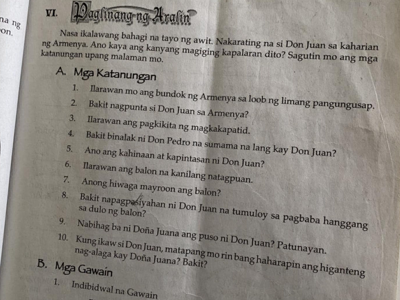 A. Mga Katanungan 1. Ilarawan mo ang bundok | StudyX