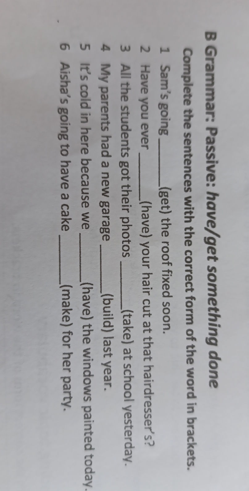 B Grammar: Passive: have/get something done | StudyX