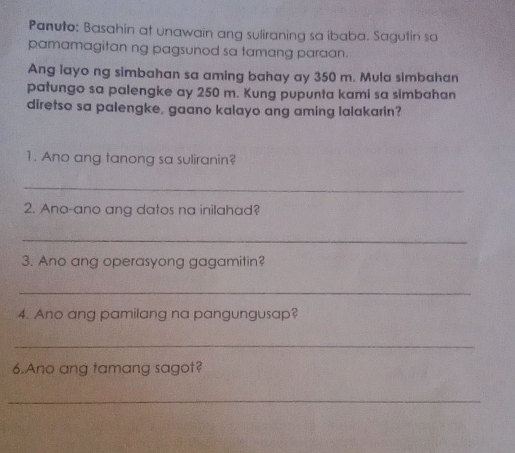 Panuto: Basahin at unawain ang suliraning sa | StudyX
