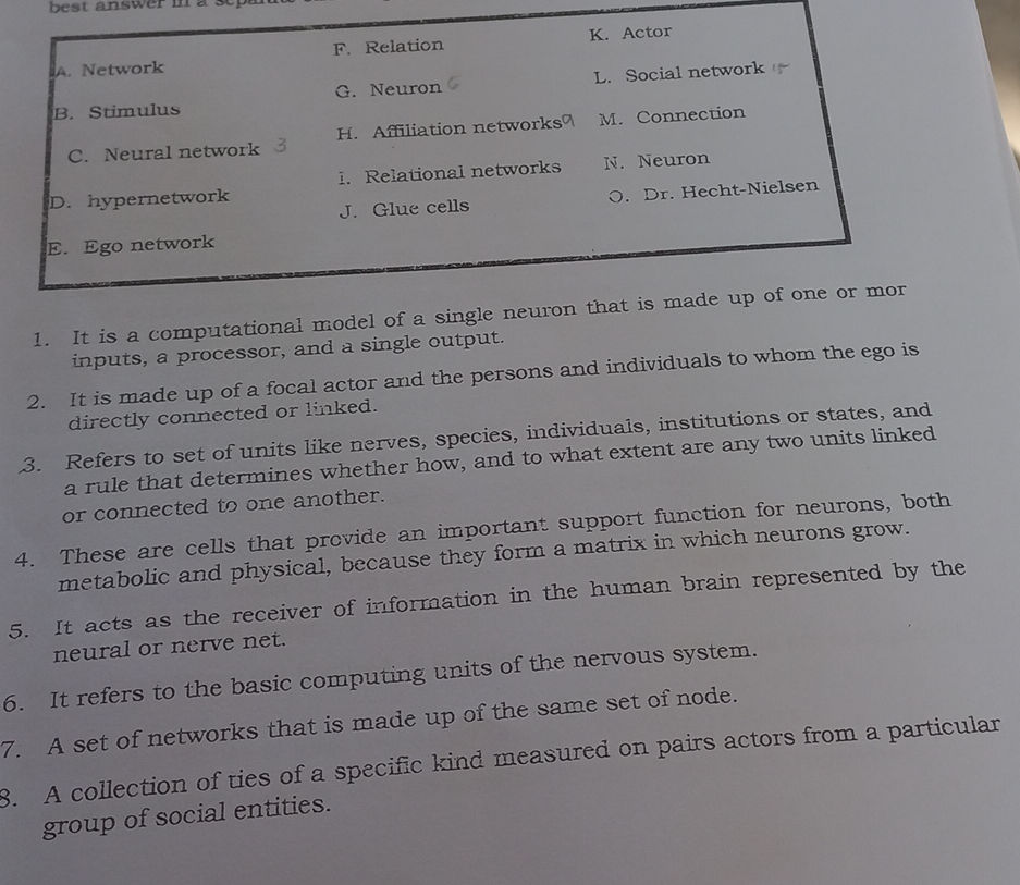 Match the following definitions with the | StudyX