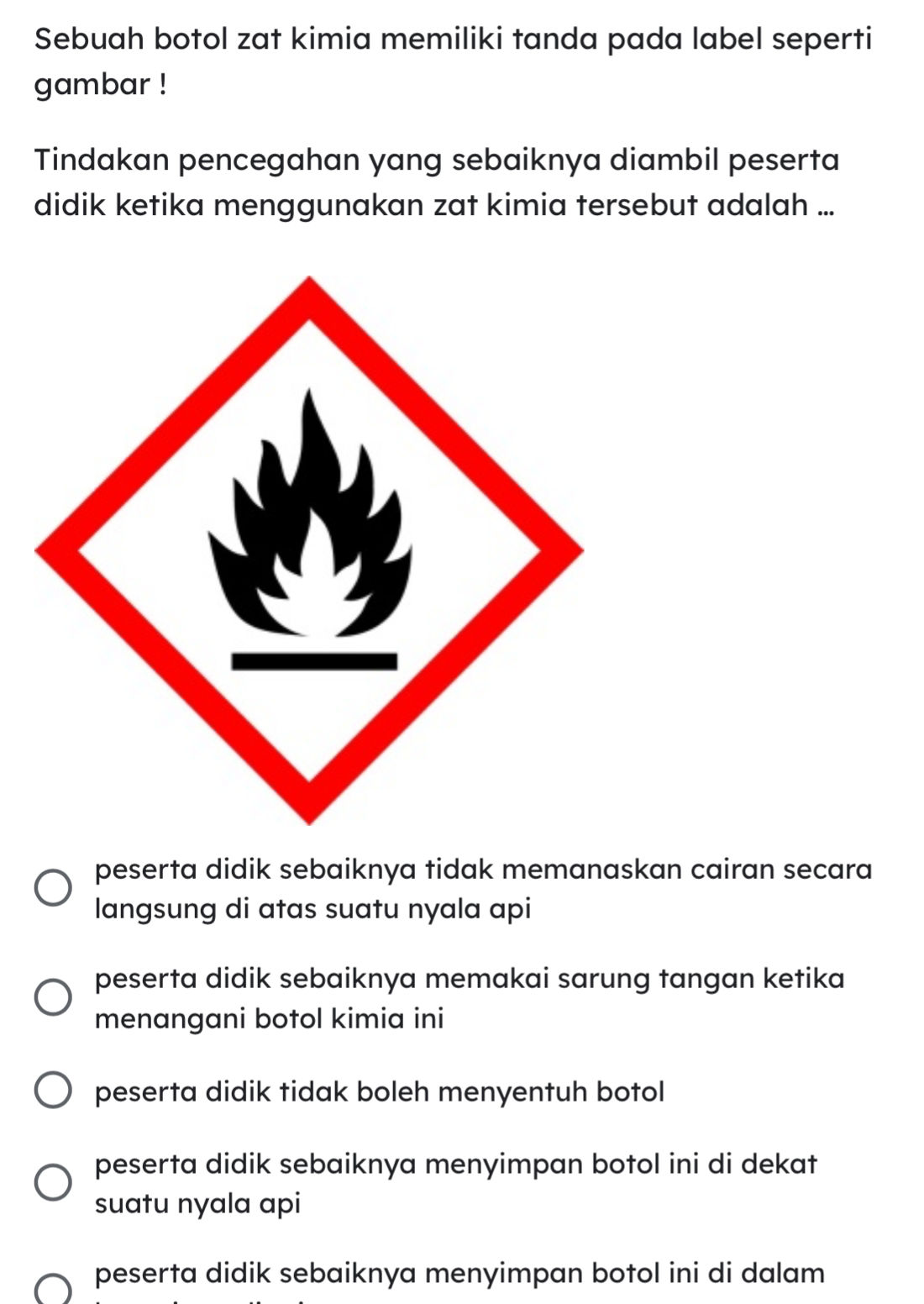 Sebuah botol zat kimia memiliki tanda pada | StudyX