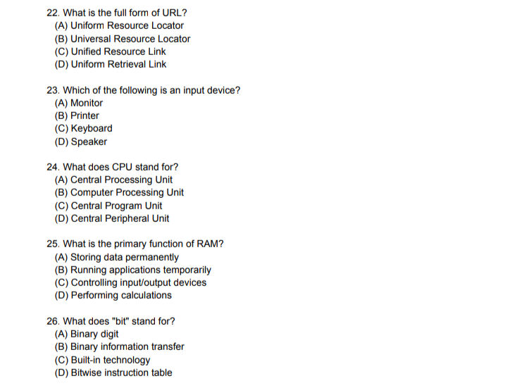 22. What is the full form of URL? (A) | StudyX