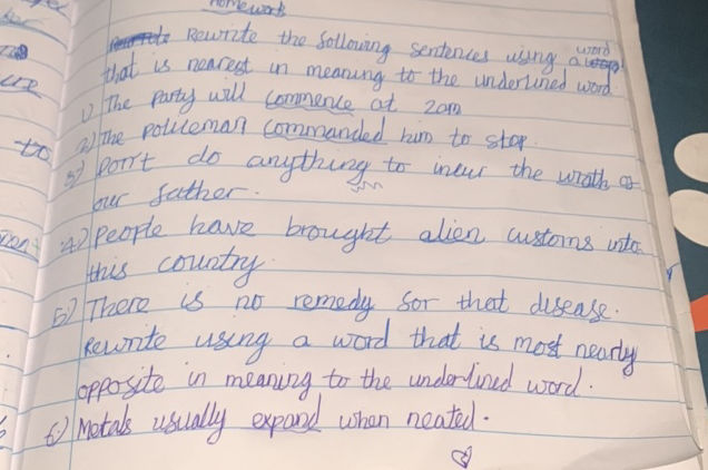 Rewrite the following sentences using a word | StudyX