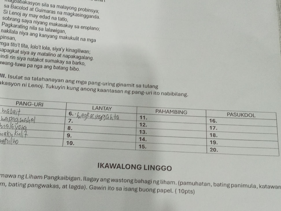 III. Isulat sa talahanayan ang mga | StudyX