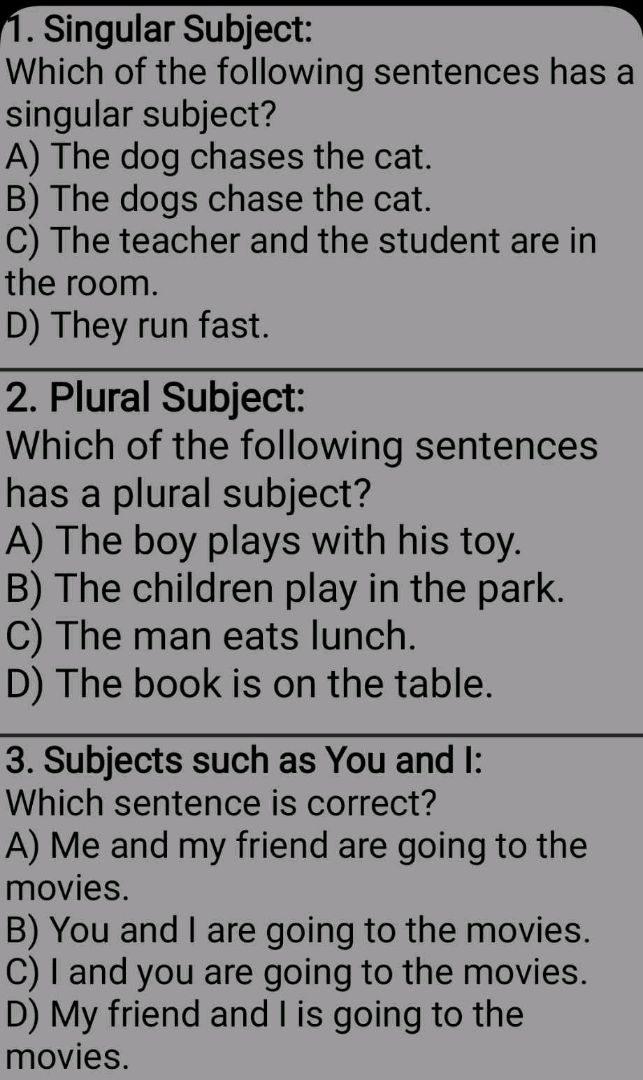 1. Singular Subject: Which of the following | StudyX