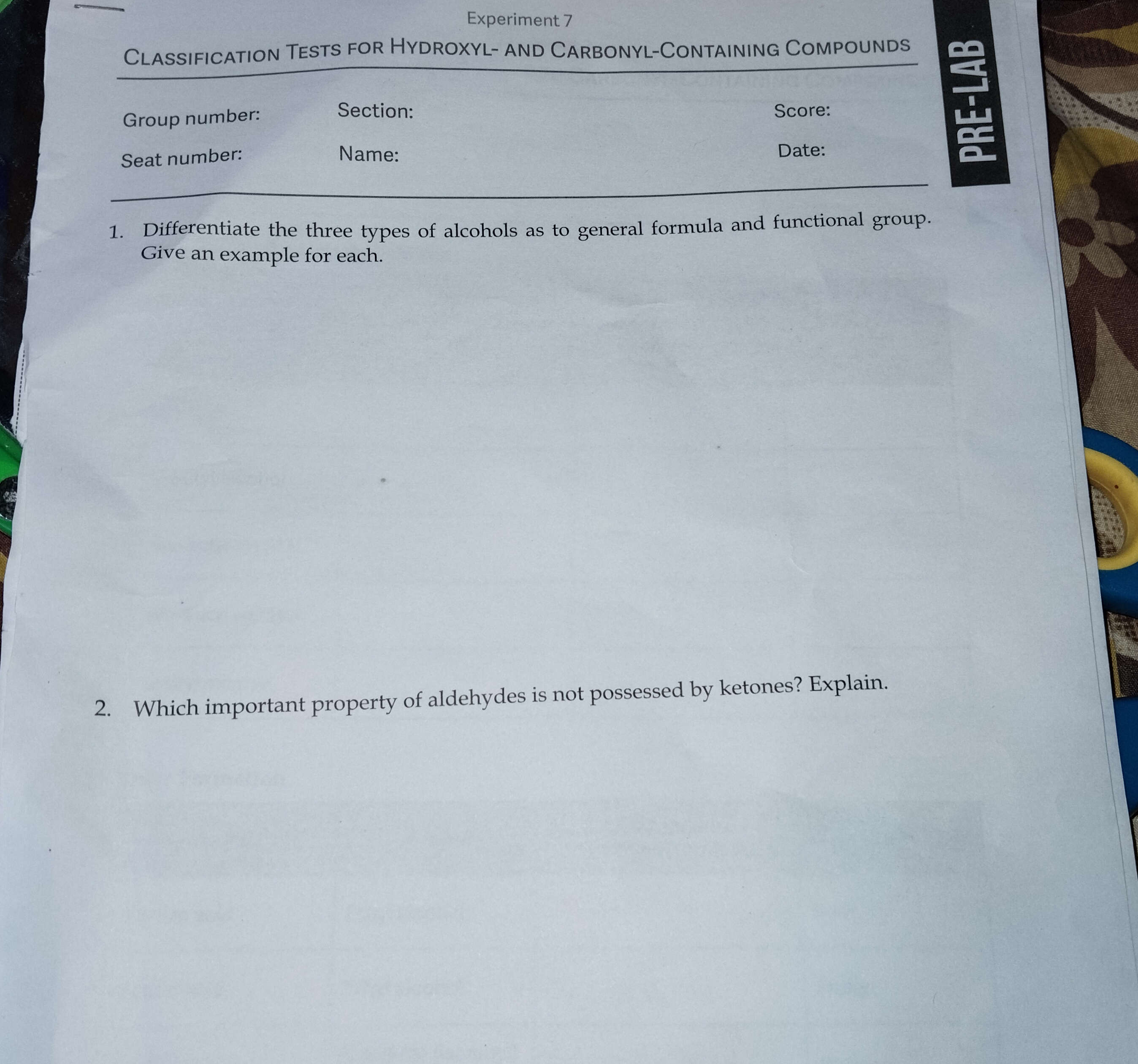 1. Differentiate the three types of alcohols | StudyX