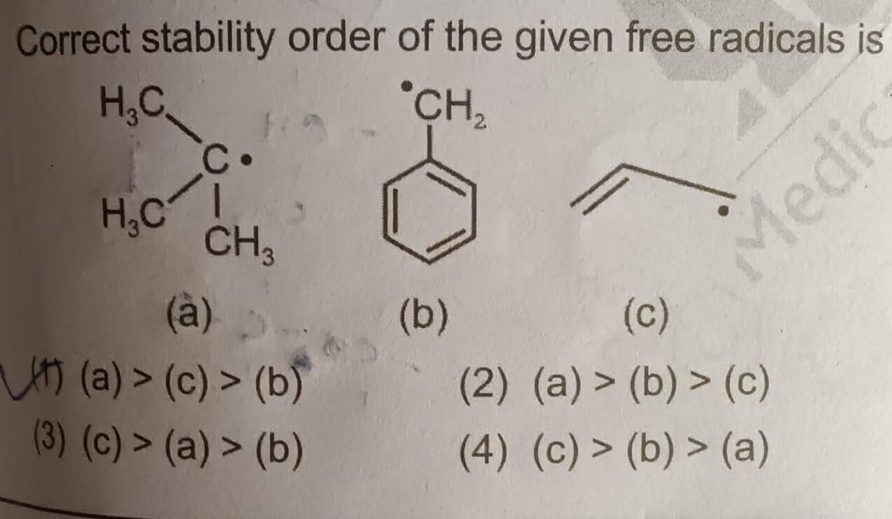 Correct stability order of the given free | StudyX