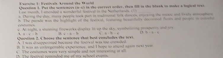 Exercise 1: Festivals Around the World | StudyX