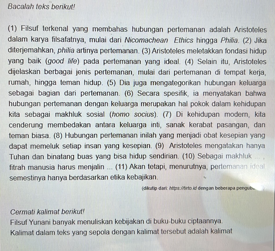 Bacalah teks berikut! (1) Filsuf terkenal | StudyX