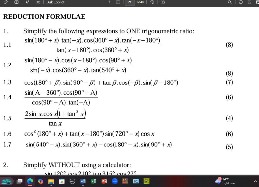 1. Simplify the following expressions to ONE | StudyX