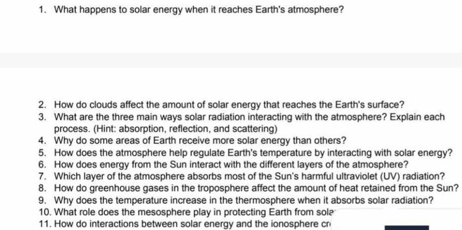 1. What happens to solar energy when it | StudyX