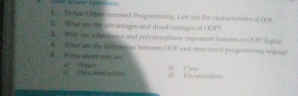 1. Define Object oriented Programming. List | StudyX